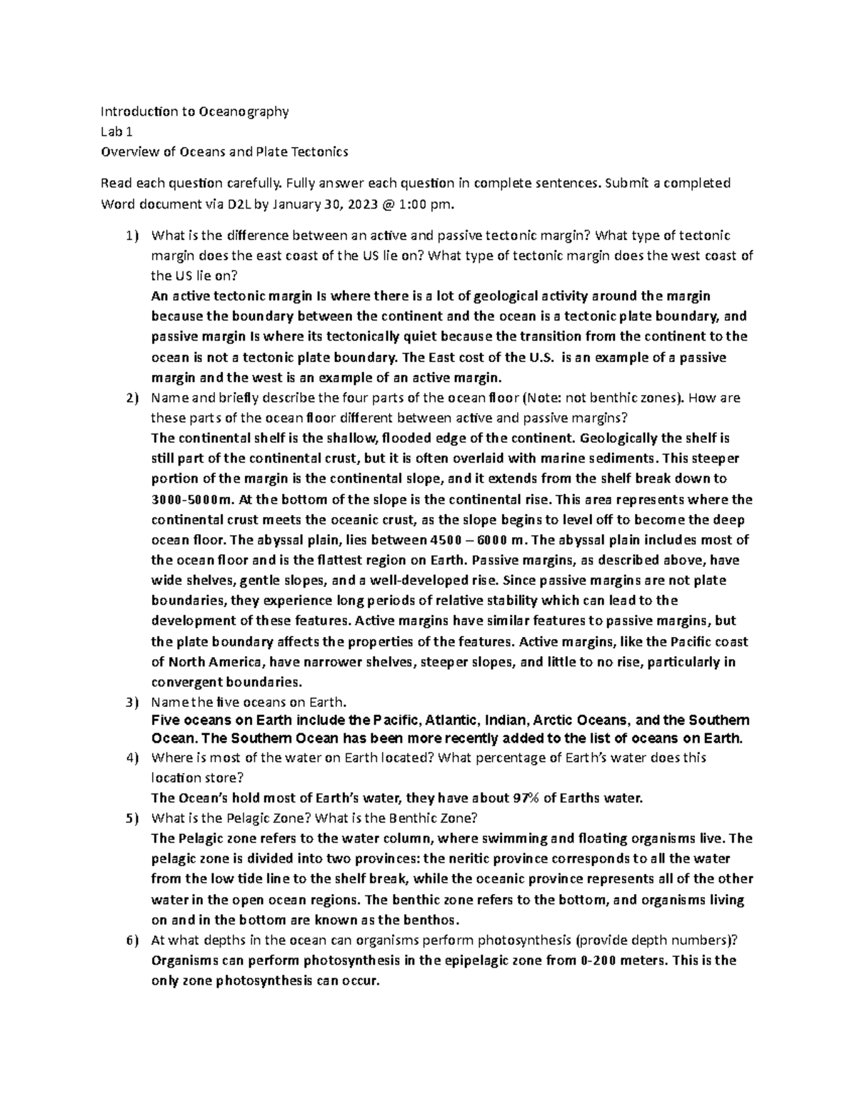 Lab 1 Intro the Oceans and Plate Tectonics Chelsie Reed - Introduction ...