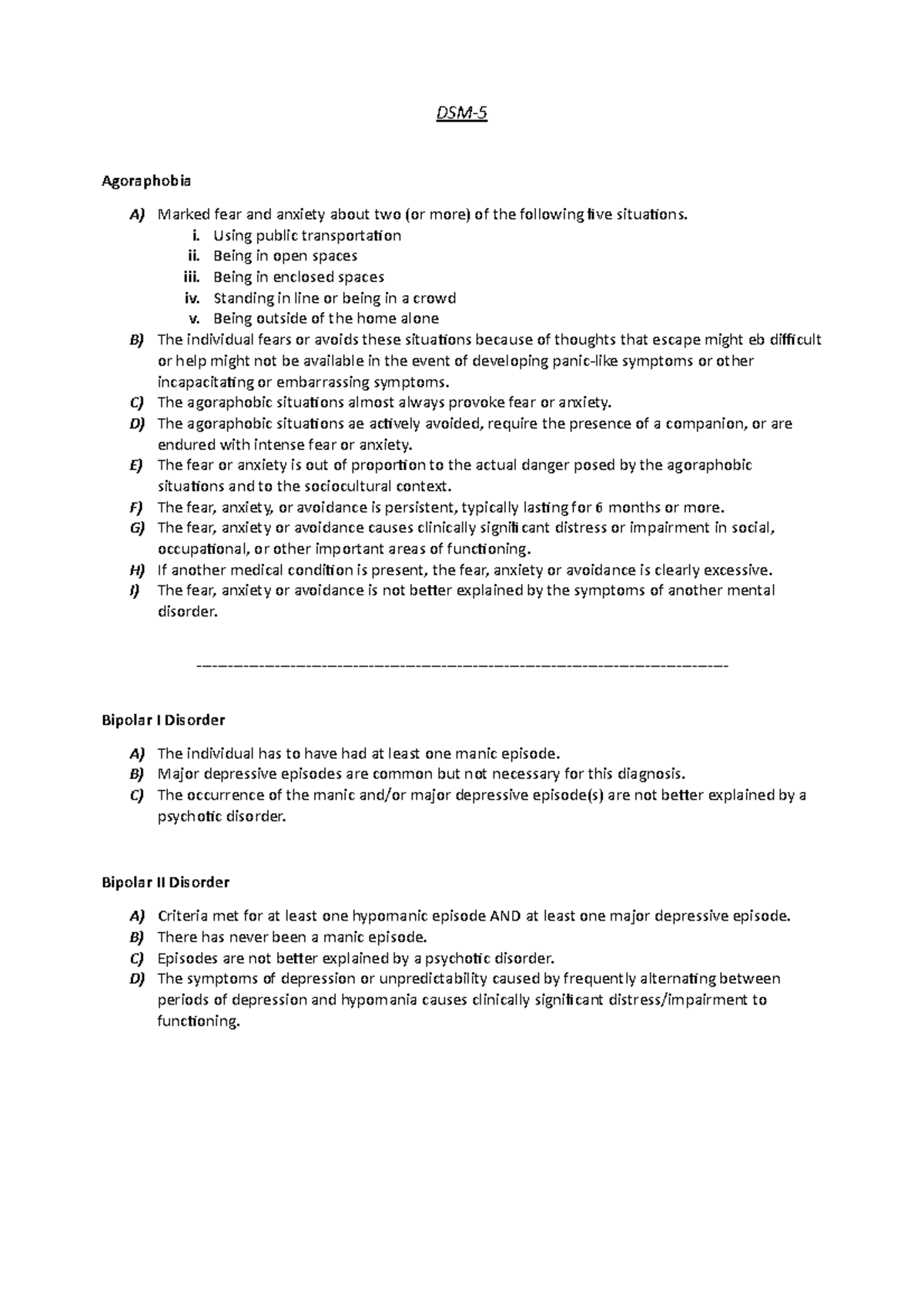 Clin DSM 5 - Summary of DSM-V conditions covered in Clinical Psychology ...