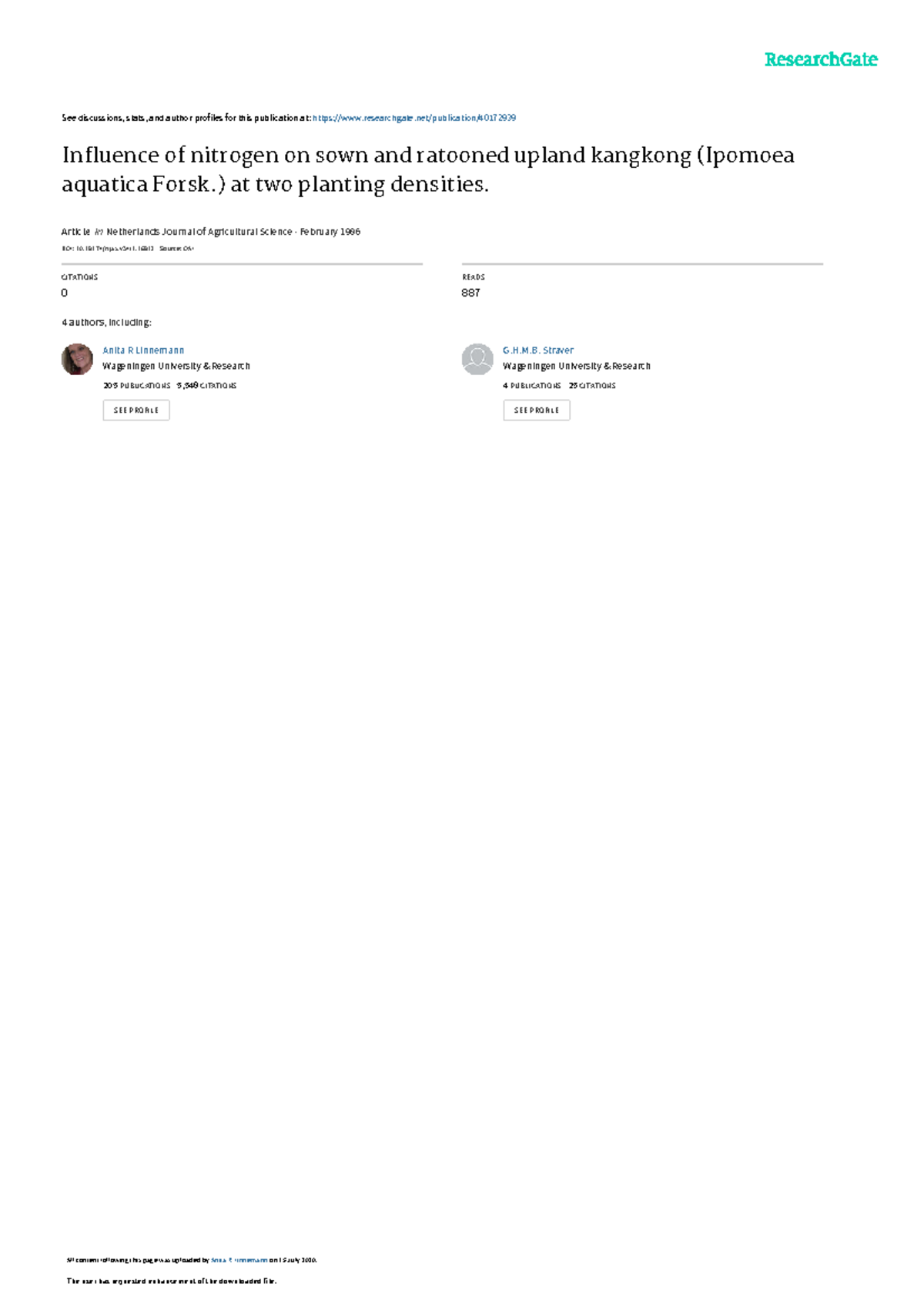 Influence of nitrogen on sown and ratooned upland - See discussions ...