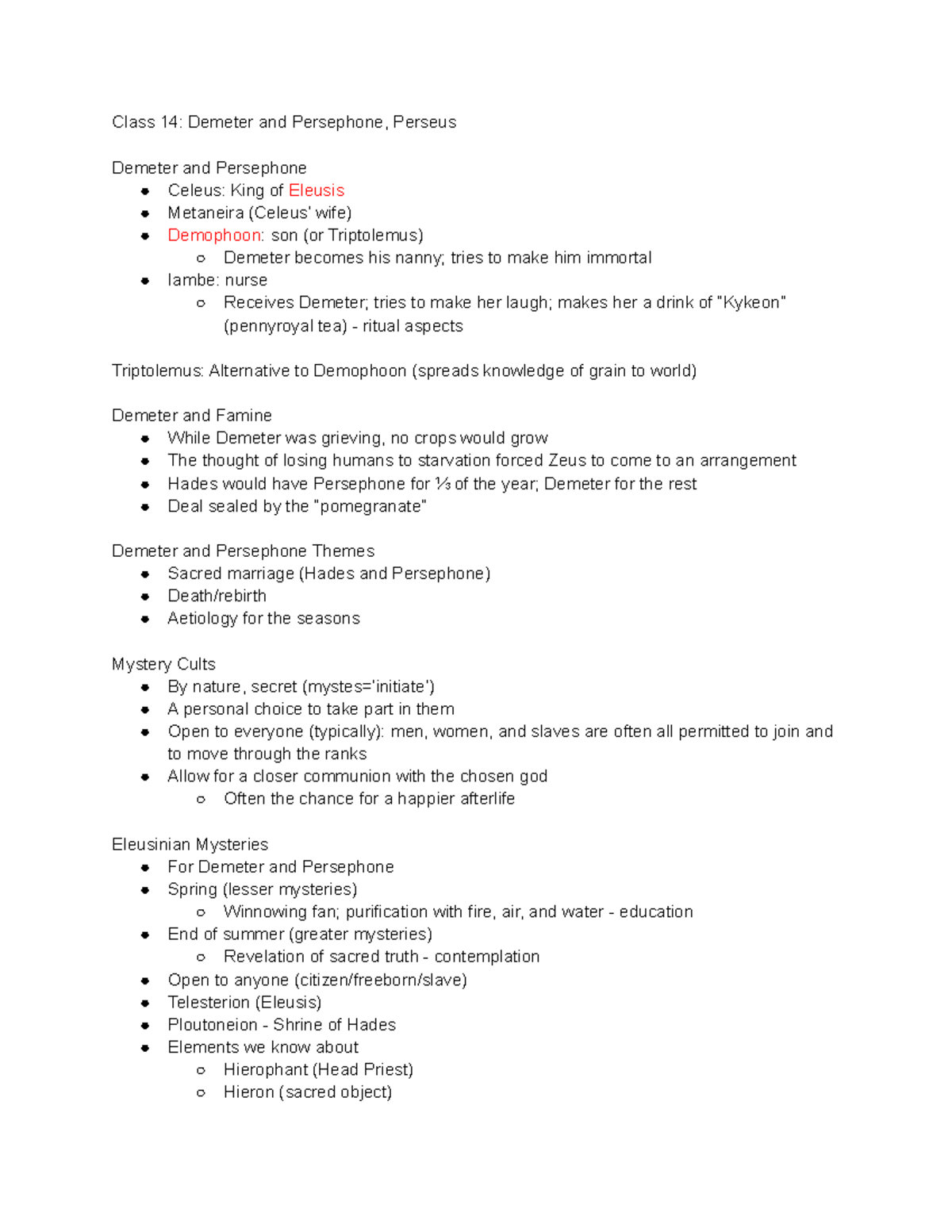 4/3 Class Notes - Demeter and Persephone, Perseus and the Age of Heroes ...