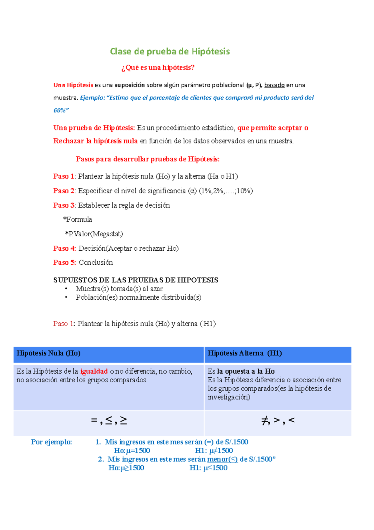 Clase de prueba de Hipótesis - Clase de prueba de Hipótesis ¿Qué es una ...