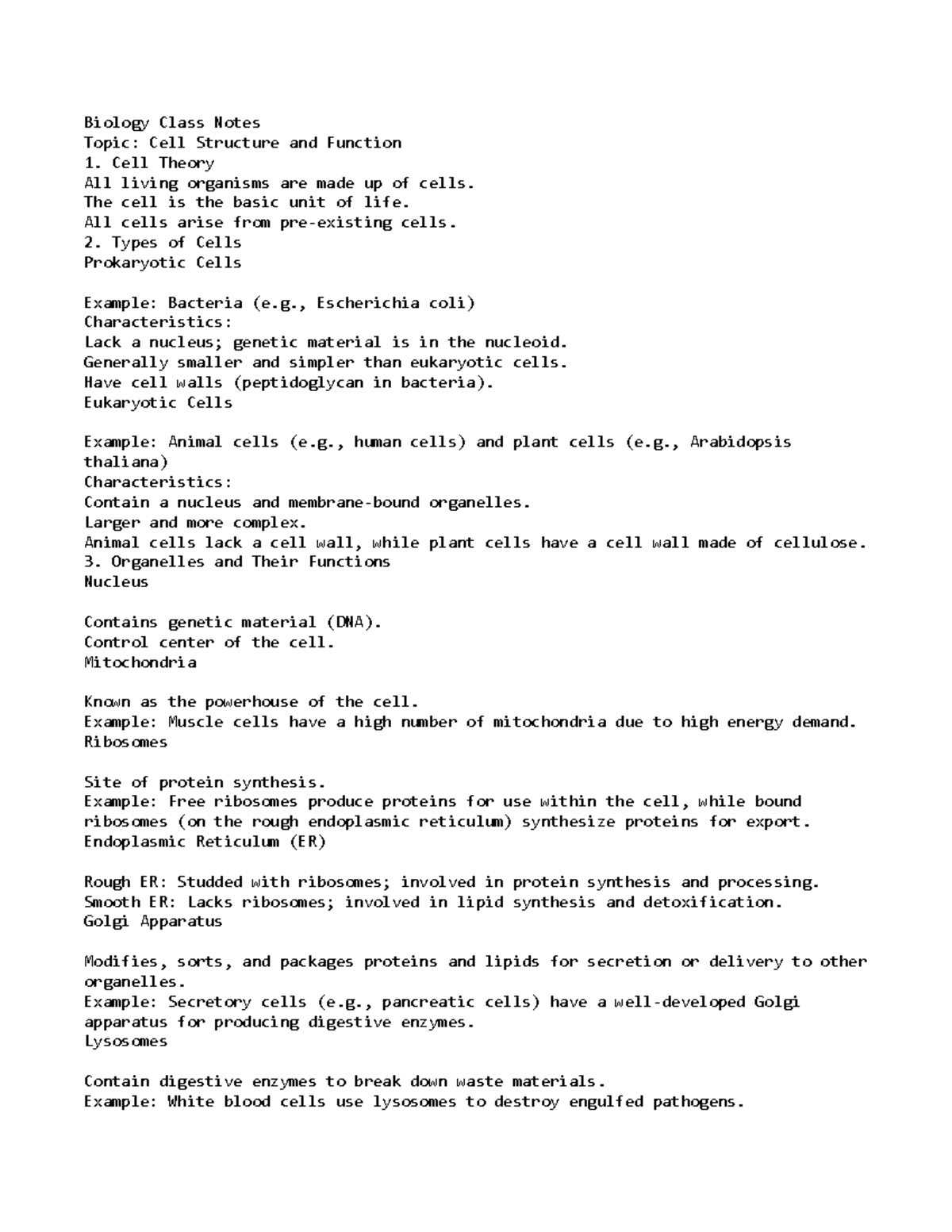 Bio notes - BIiological calculus - Biology Class Notes Topic: Cell ...