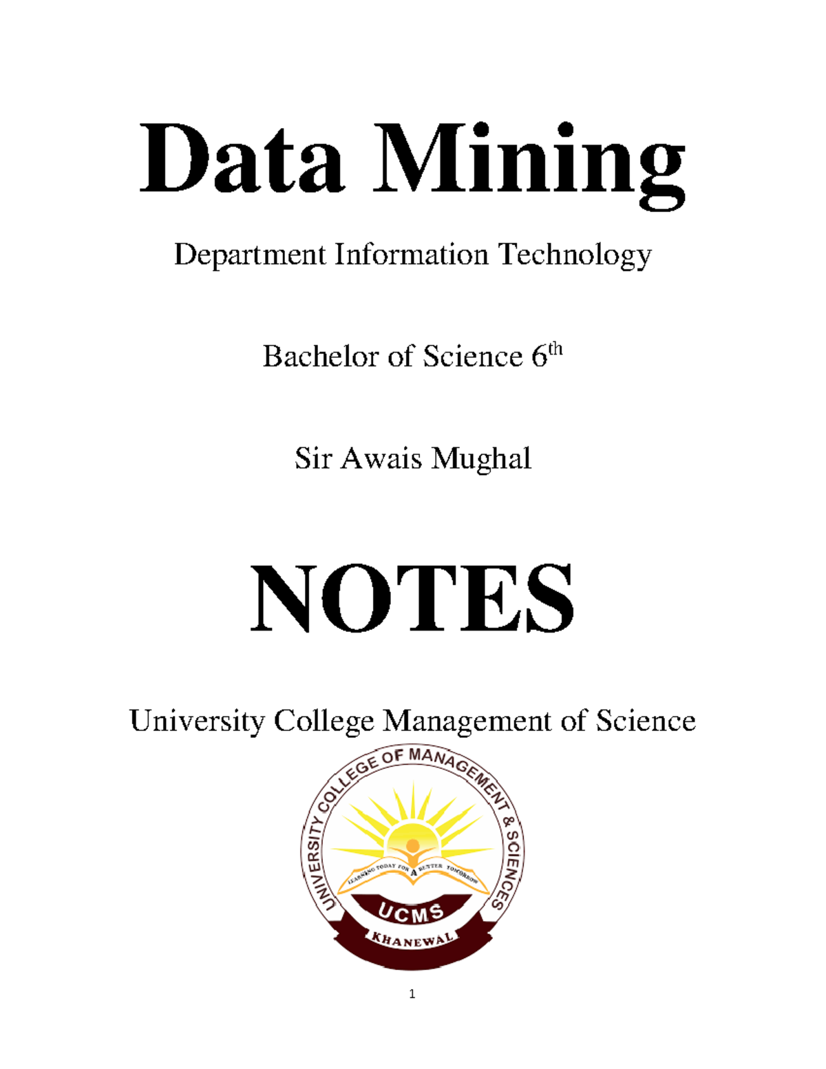 Data Mining Notes - Data Mining Department Information Technology ...