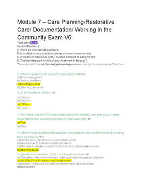 PSW -Module 11 exam Cognitive and Mental Health Issues and Brain ...
