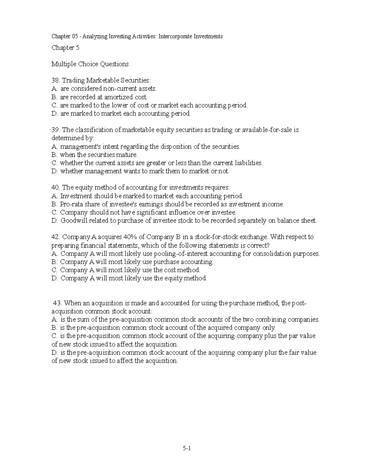 Chapter 5 practice test without answers - Chapter 5 Multiple Choice ...