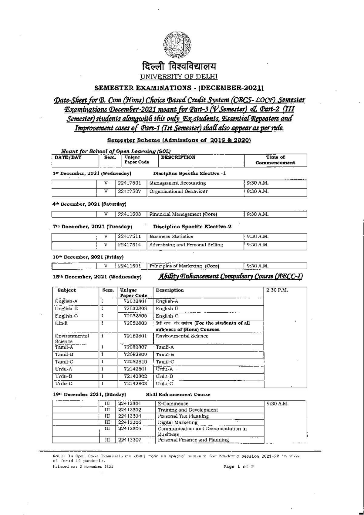 B. Com (Hons) Sem - Hti - faccil A UNIVERSITY OF DELHI SEMESTER EXAMINATIONS for B. Com (Hons ...
