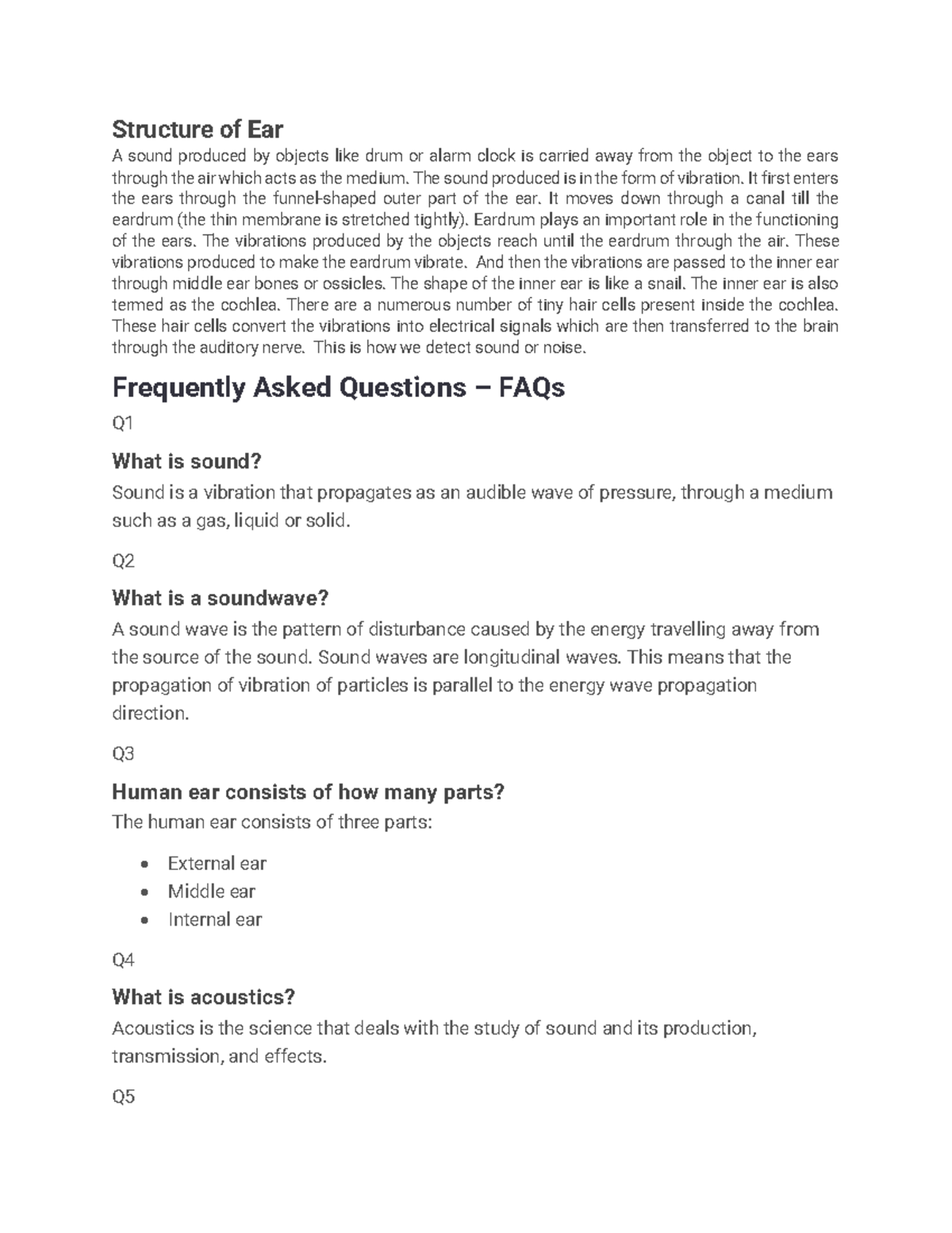 Document 6 - Hearing Part 2 - Structure of Ear A sound produced by ...