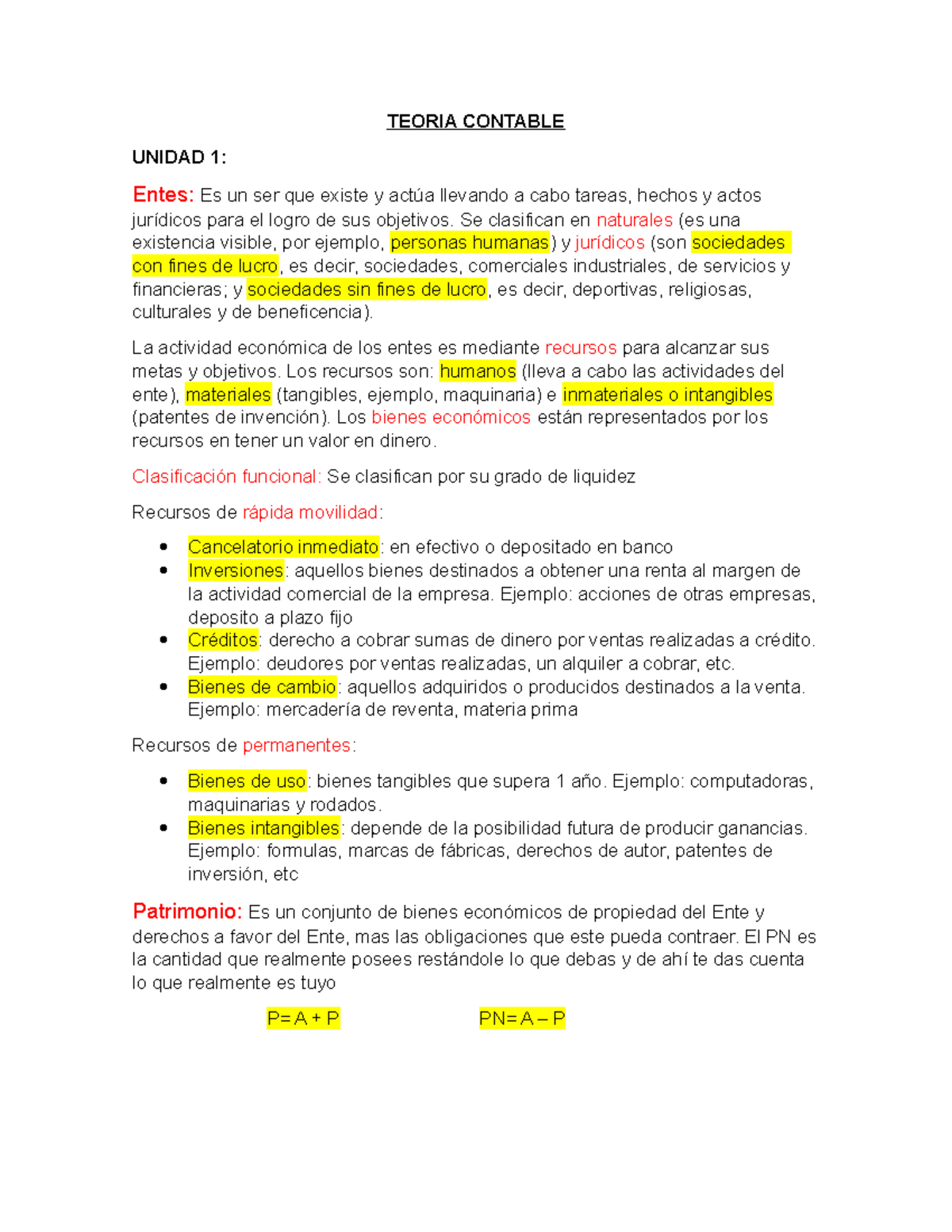 Teoria Contable unidad 1 - TEORIA CONTABLE UNIDAD 1: Entes: Es un ser ...