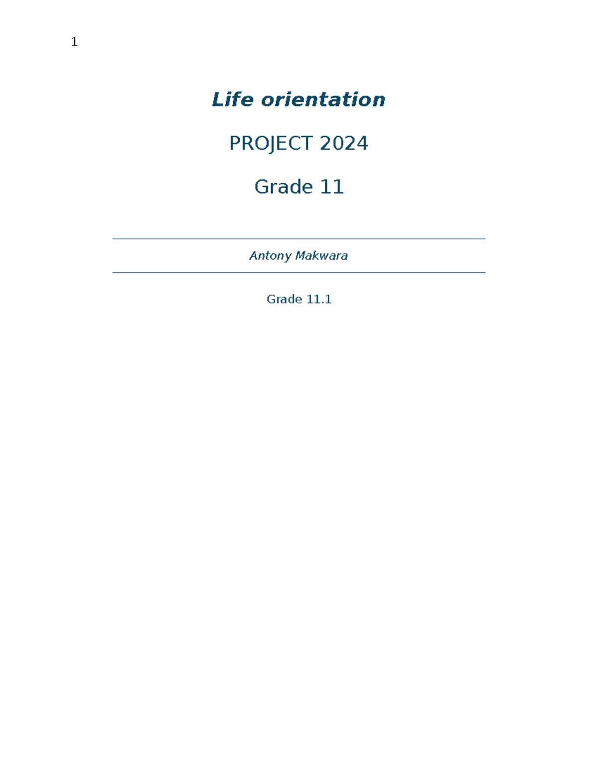 Life orientation project 2024 - Life orientation PROJECT 2024 Grade 11 ...