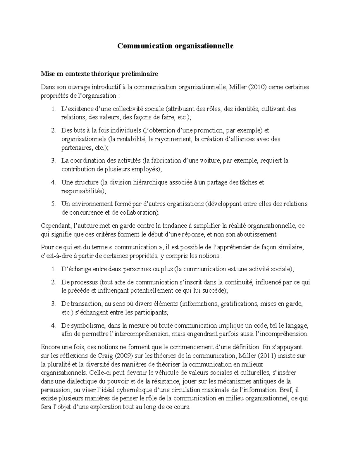 Notes communication org - Communication organisationnelle Mise en ...