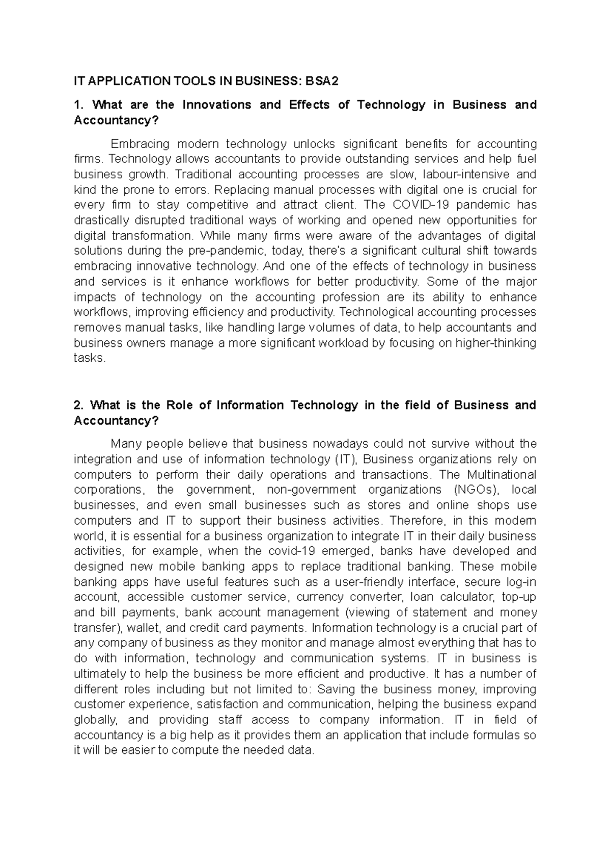 IT Application Tools IN Business bsa2 - IT APPLICATION TOOLS IN ...