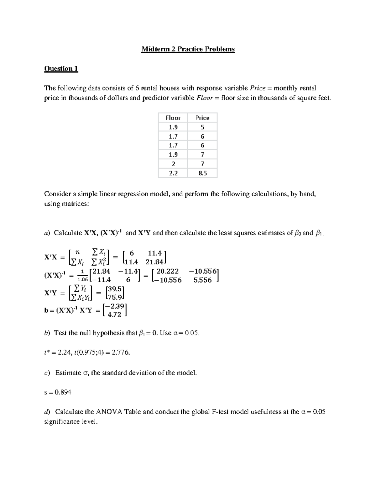 STAT 2118 - Midterm 2 - Practice Problems - Solutions - Midterm 2 Practice Problems Question 1 ...