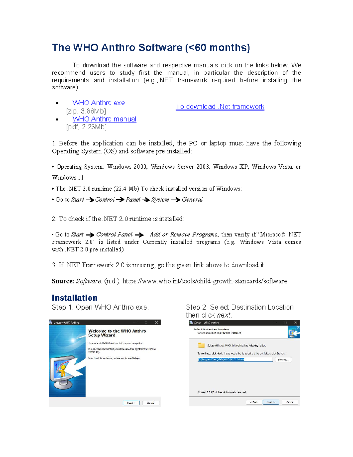 The WHO Anthro Procedures - The WHO Anthro Software