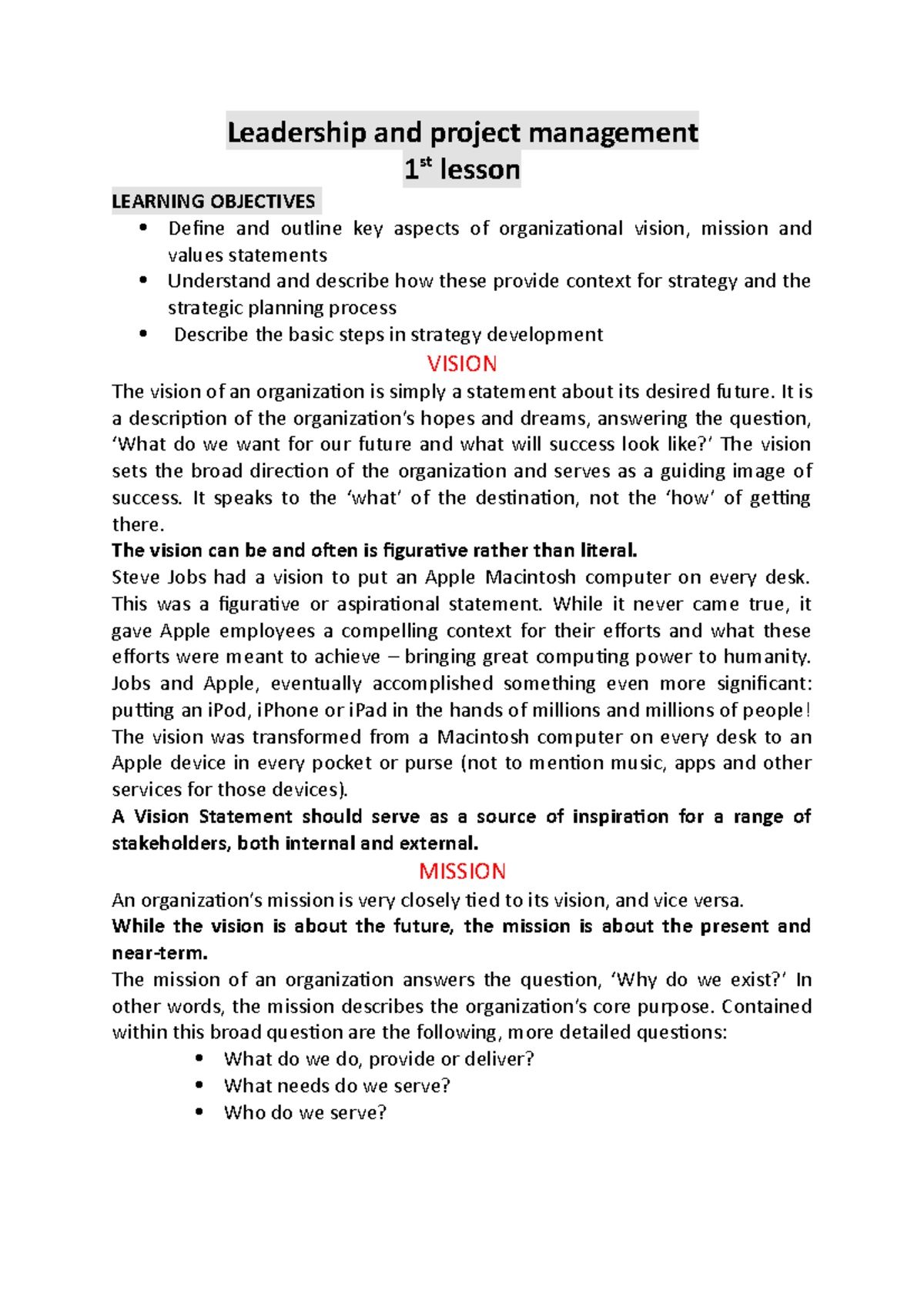 1- lecture - leadership Skills 2 - Leadership and project management 1 ...