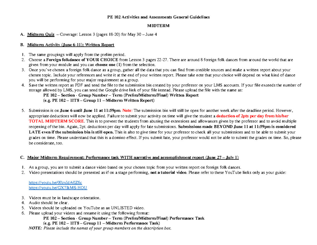 PE102Midterm Activitiesand Assessments General Guidelines - PE 102 ...