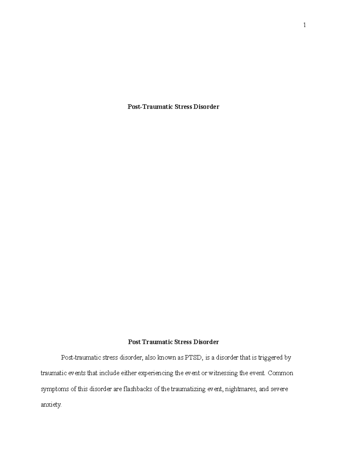 PTSD research paper - Post-Traumatic Stress Disorder Post Traumatic ...
