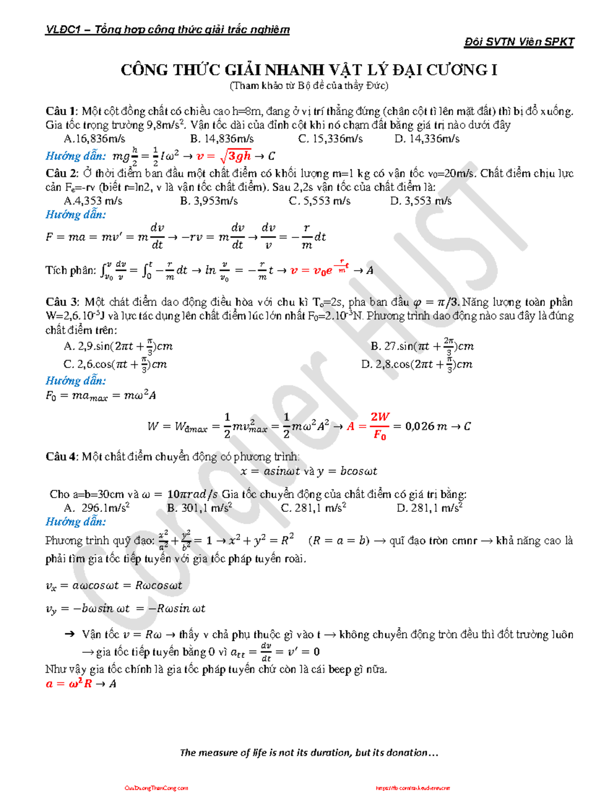 Vat-ly-dai-cuong-1 cong-thuc-giai-nhanh-trac-nghiem-vl1 - [cuuduongthancong - VLDC - Studocu