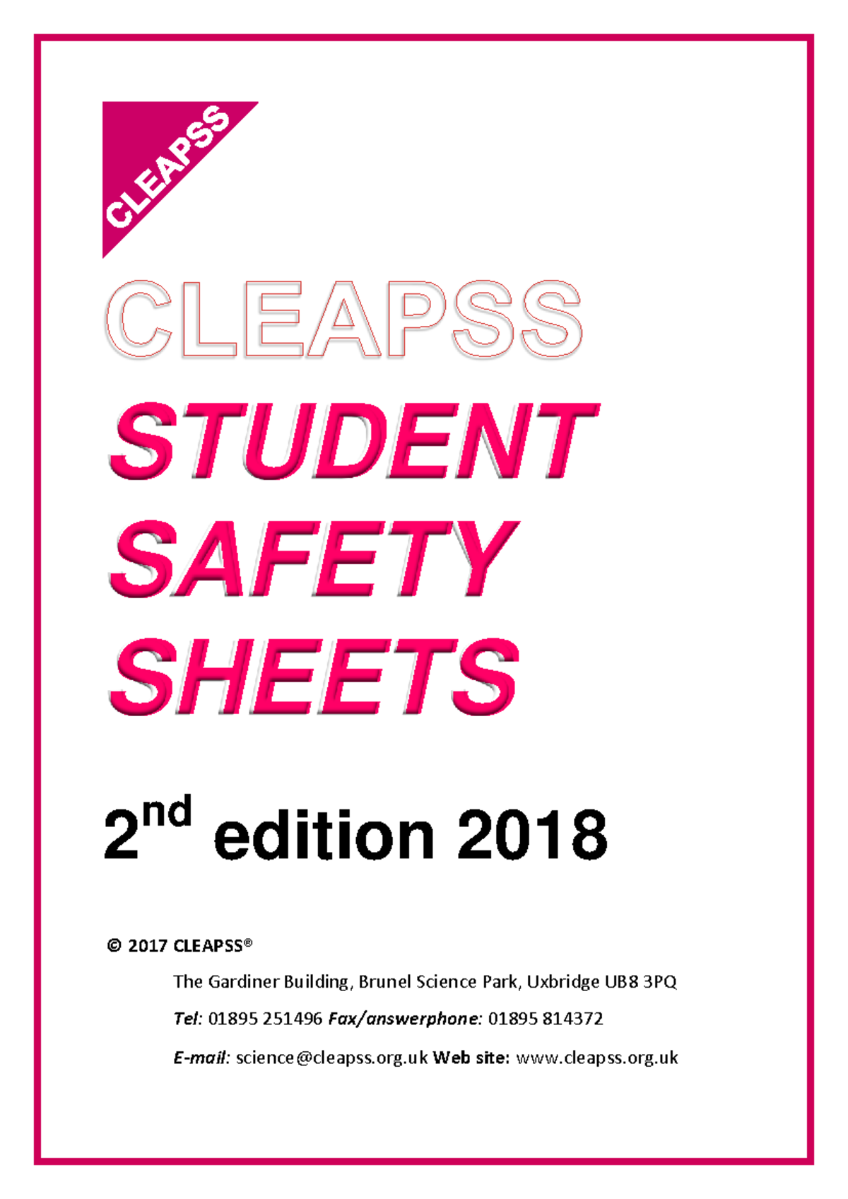 Cleapss Student Safety Sheets ALL - STUDENT SAFETY SHEETS 2 nd edition ...