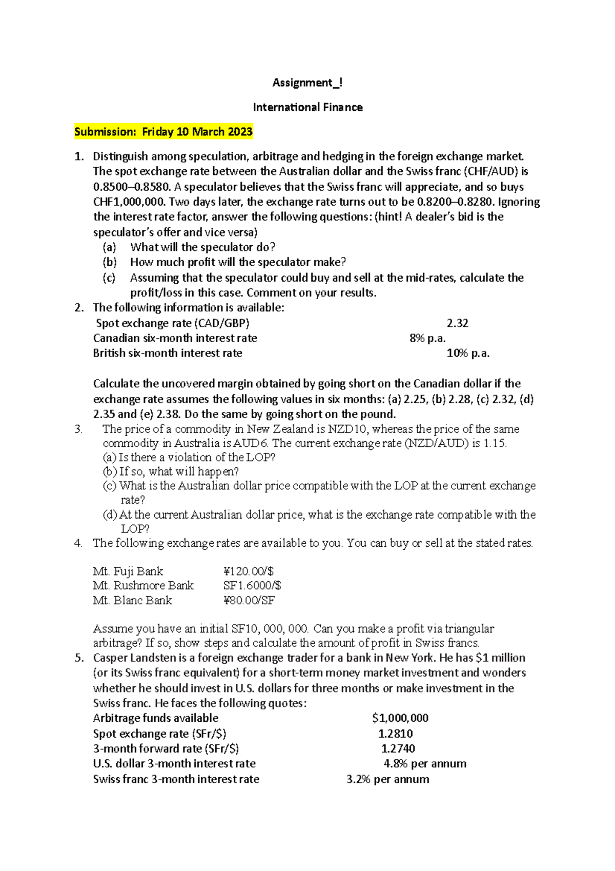 Assignment 1 International Finance - Assignment_! International Finance ...
