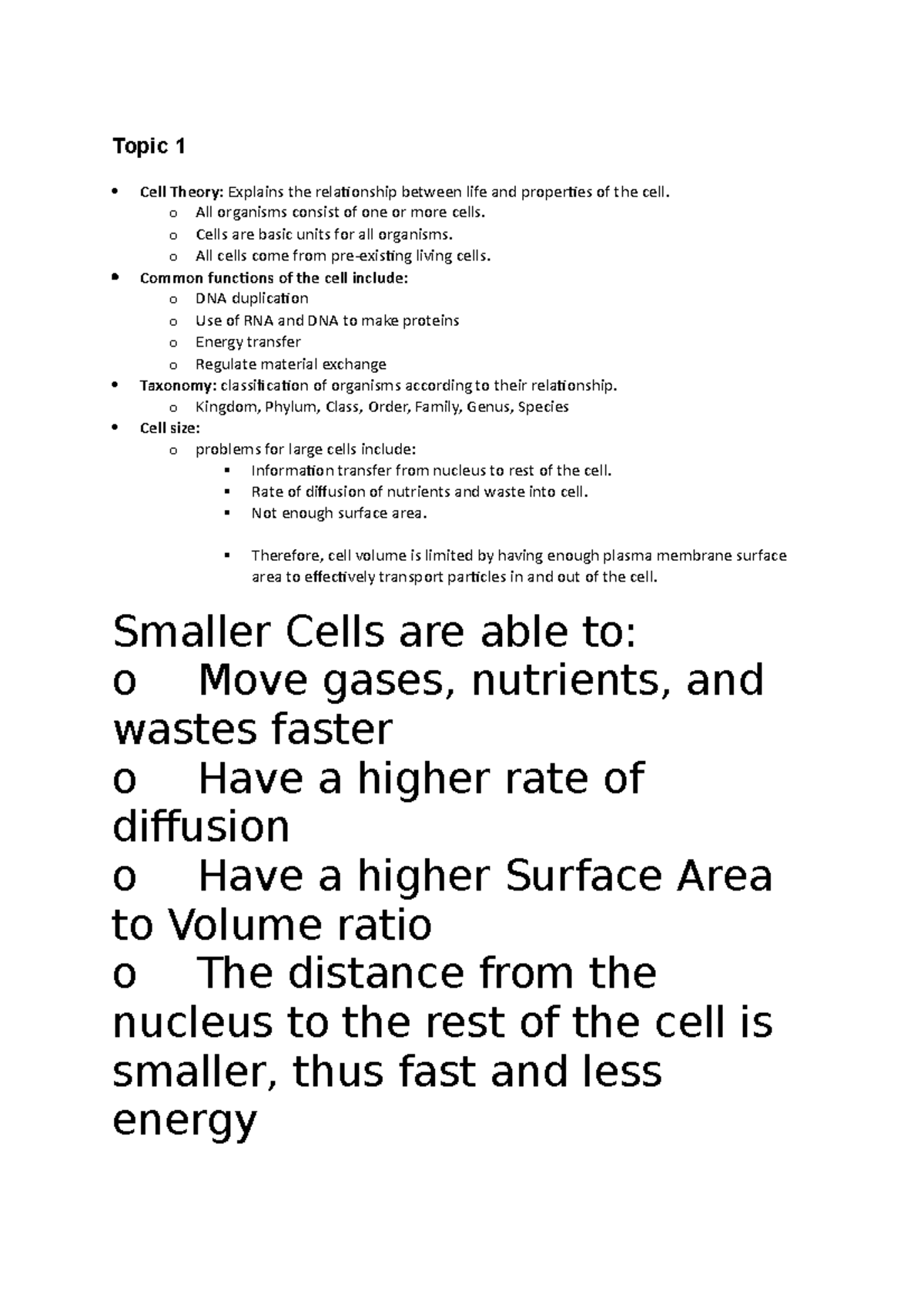 BIO152 Midsemester exam notes - Topic 1 Cell Theory : Explains the ...
