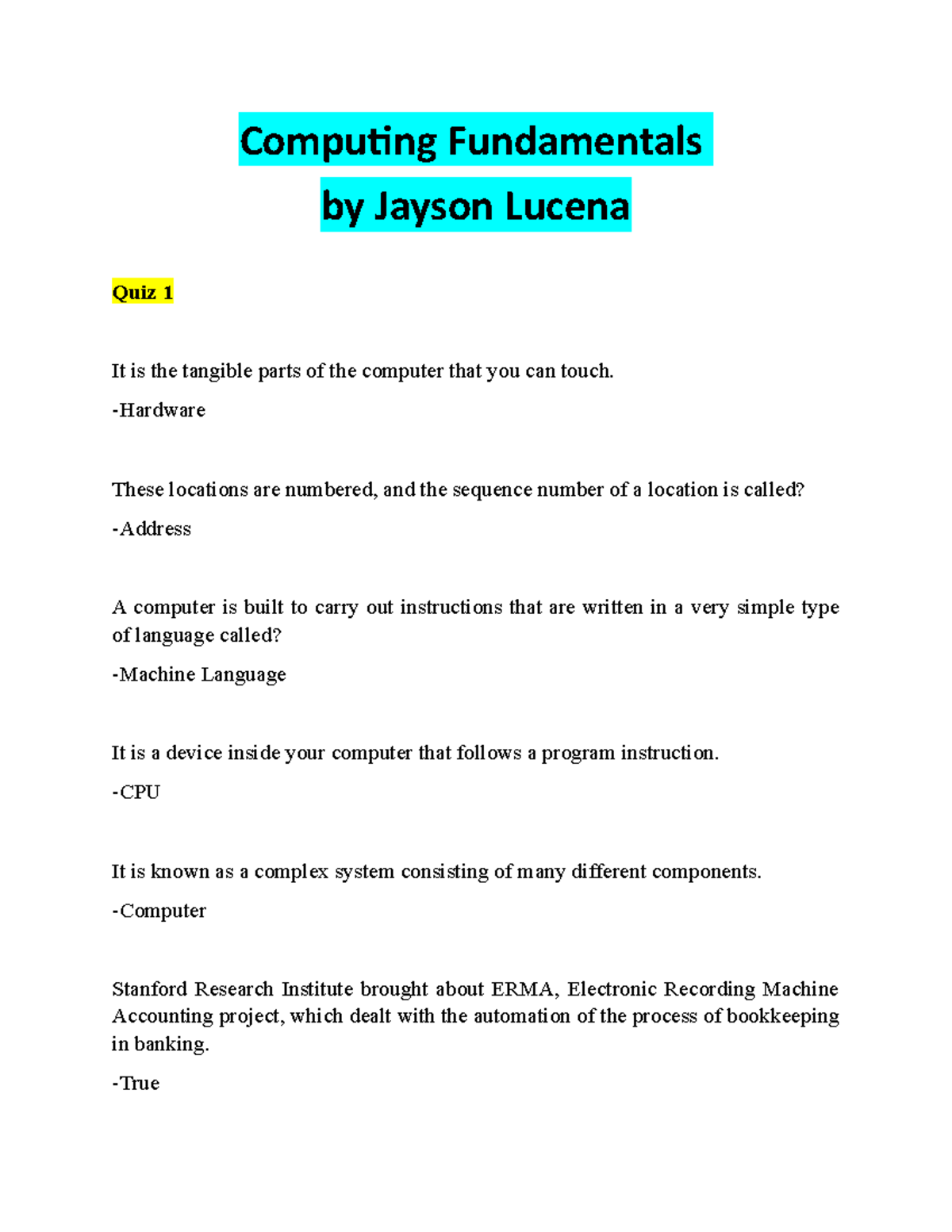 Computing Fundamentals all in source by jayson lucena - Computing ...