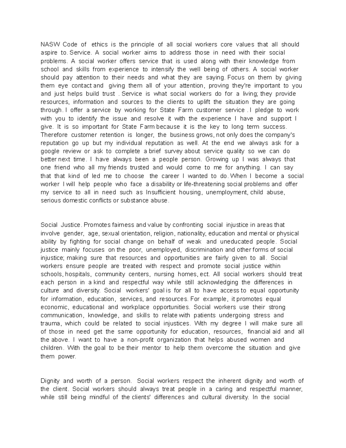 NASW - notes - NASW Code of ethics is the principle of all social ...