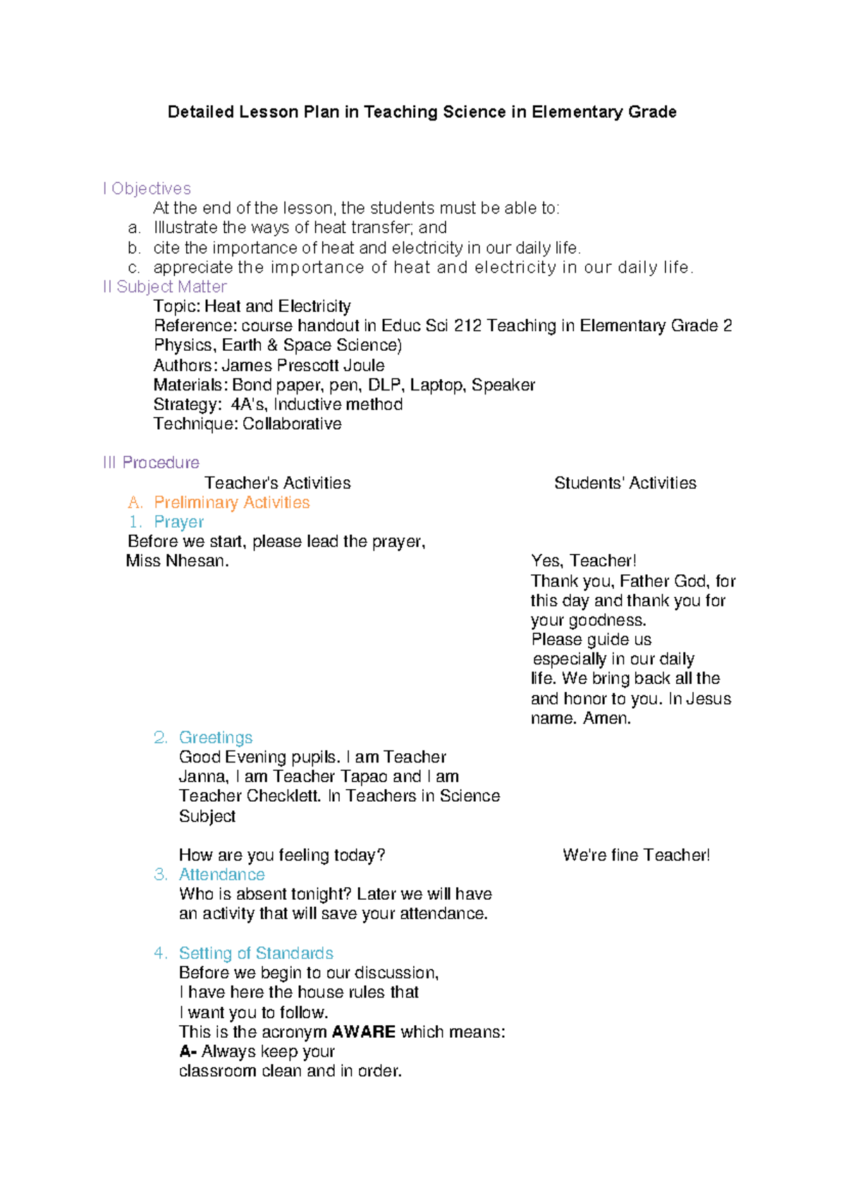 Group 1 LP (TSE) - N/A - Detailed Lesson Plan in Teaching Science in ...