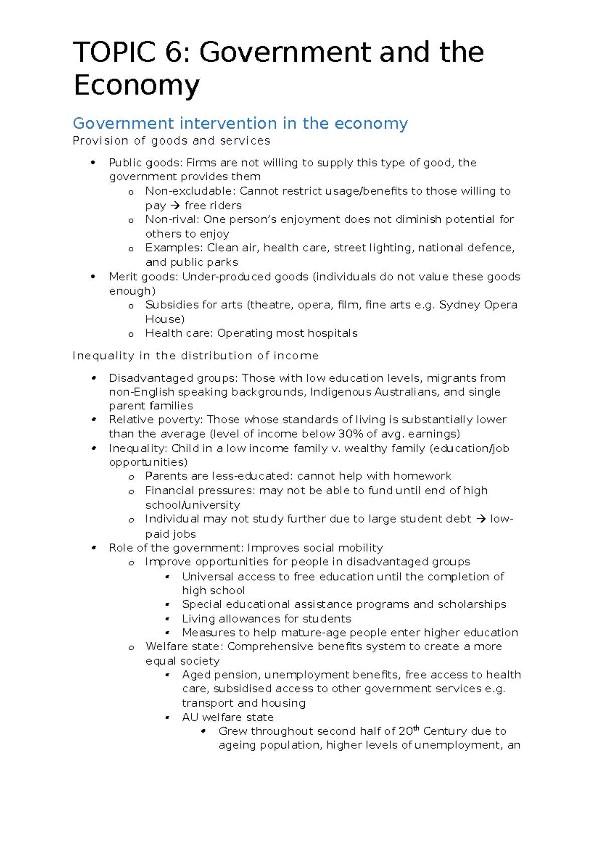 Topic 6 Government and the Economy Notes - Economy Government ...