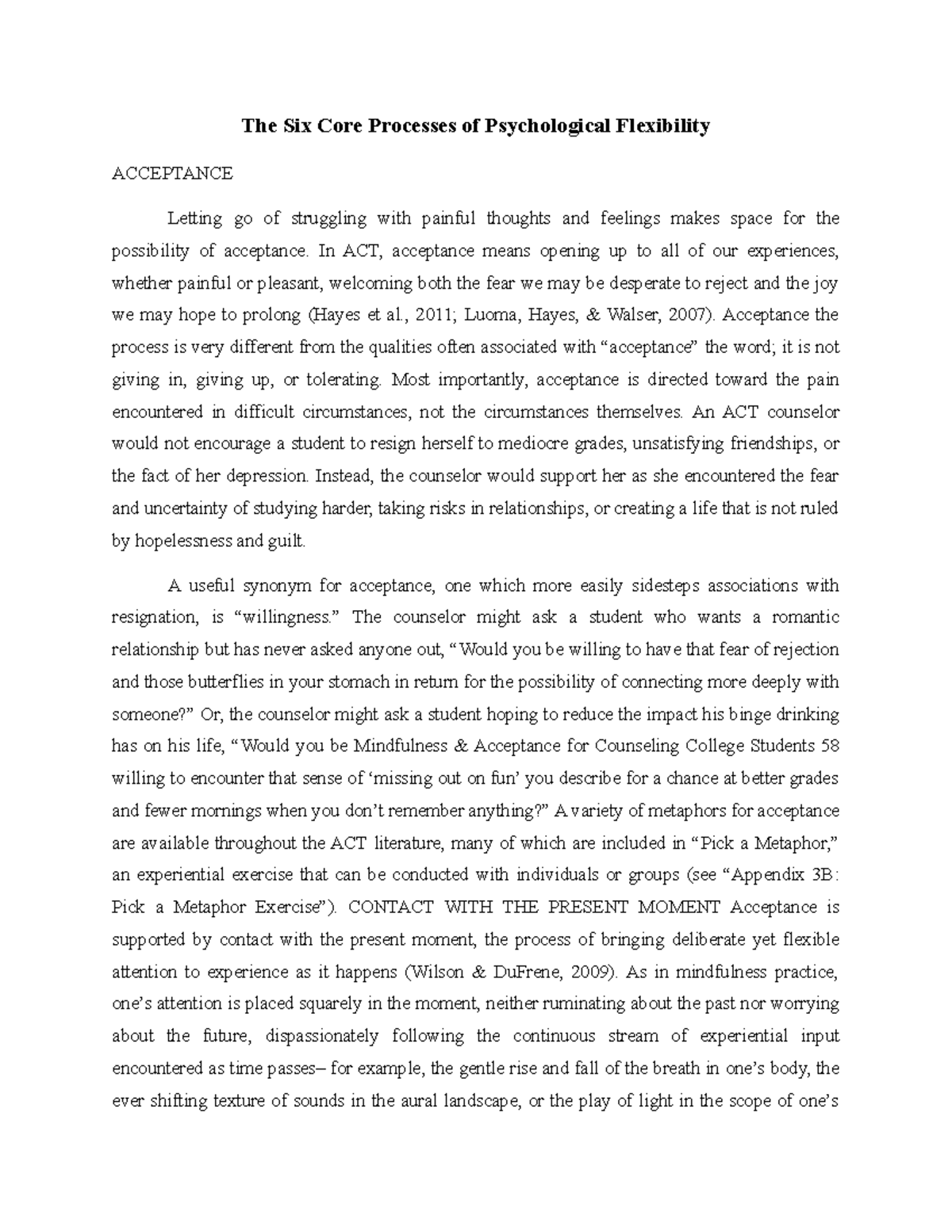 The Six Core Processes of Psychological Flexibility - The Six Core ...