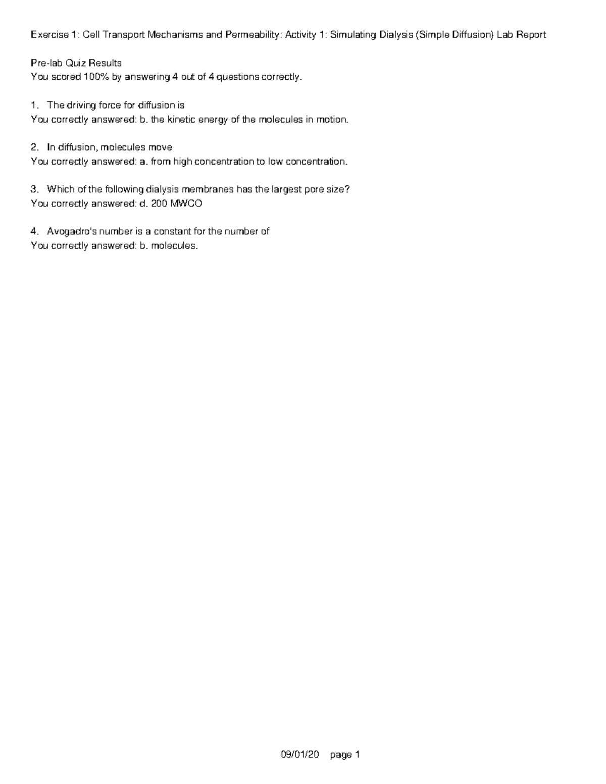 Physio Ex 1 - Exercise 1: Cell Transport Mechanisms and Permeability ...
