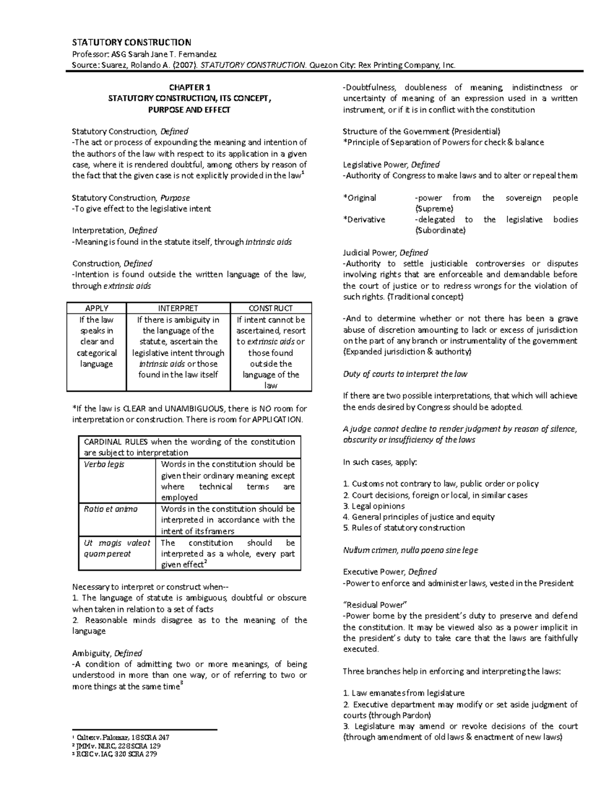 Stat-con suarez - Lecture notes - STATUTORY CONSTRUCTION Professor: ASG ...