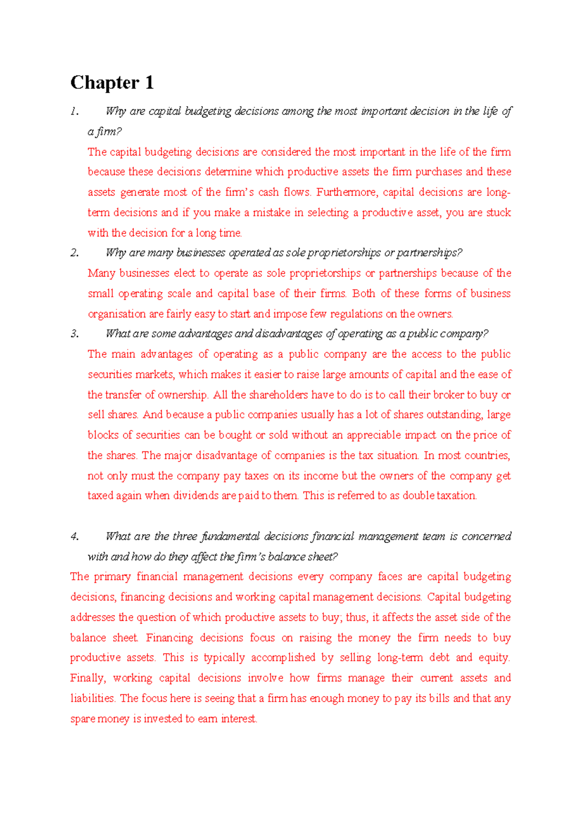 Ch01-tutorial ques and ans - Chapter 1 Why are capital budgeting decisions among the most ...