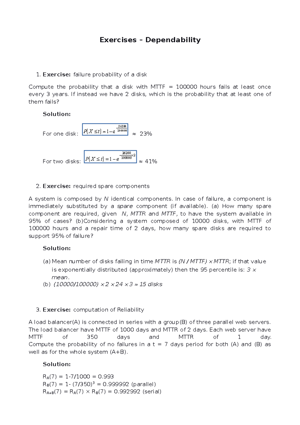 Esercizi sulla dependability - Exercises – Dependability 1: failure ...