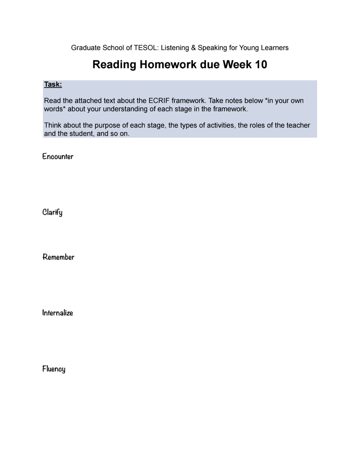 Ecrif - Summary of the course how to teach the four skills. - Expresion ...