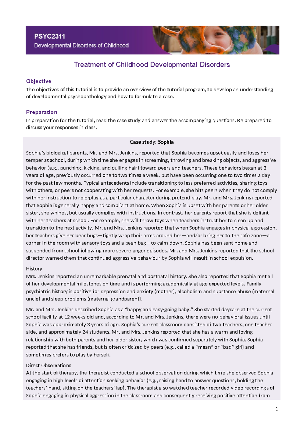 Tutorial Worksheet T1 W2 - Treatment of Childhood Developmental ...