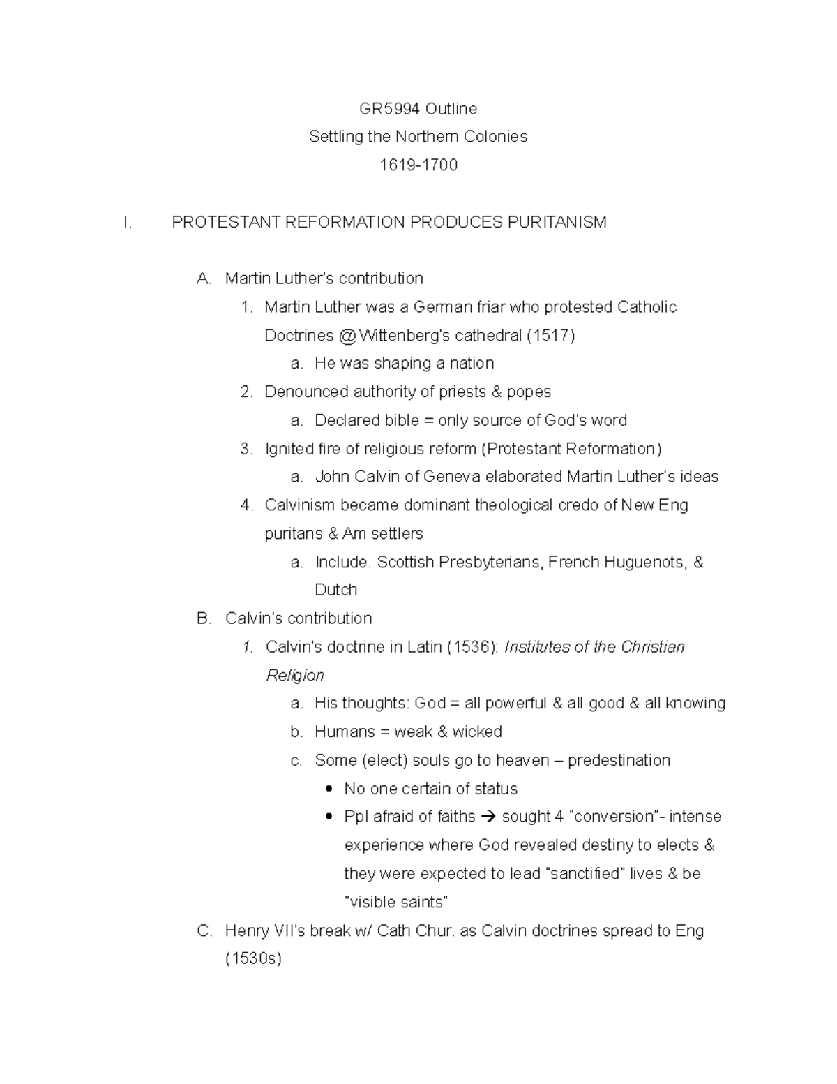 Settling the Northern Colonies 1619-1700 - GR5994 Outline Settling the ...