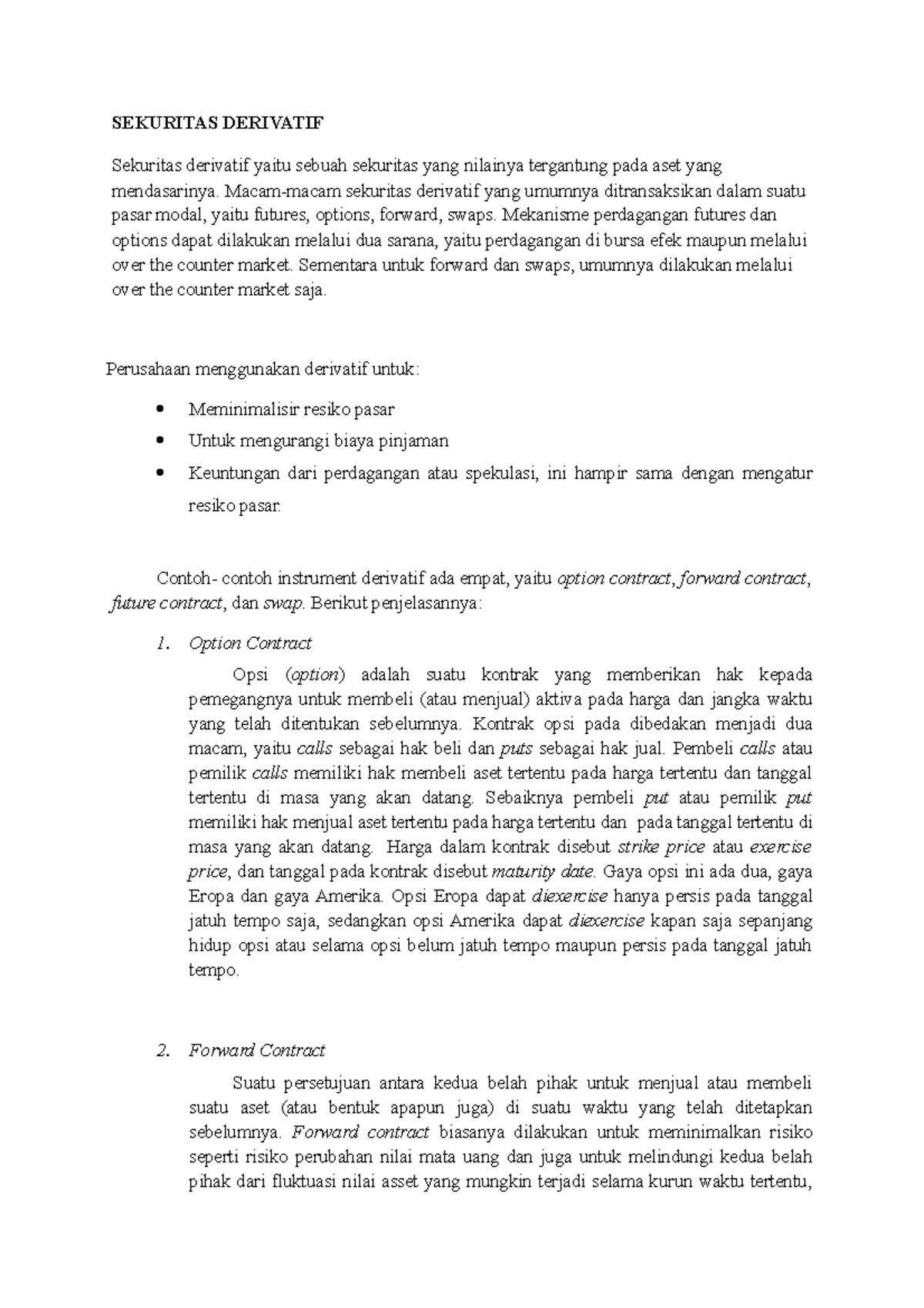 Sekuritas-Derivatif produk derivatif dan lindung nilai - Lingkungan ...