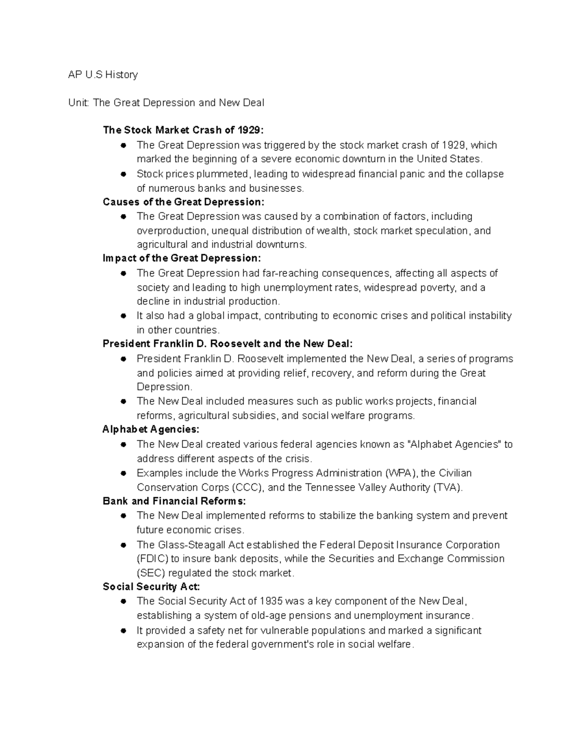 AP U.S. History - The Great Depression and New Deal - AP U History Unit ...