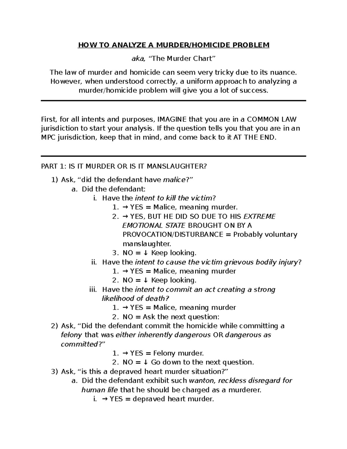 Murder Chart - HOW TO ANALYZE A MURDER/HOMICIDE PROBLEM aka, “The ...