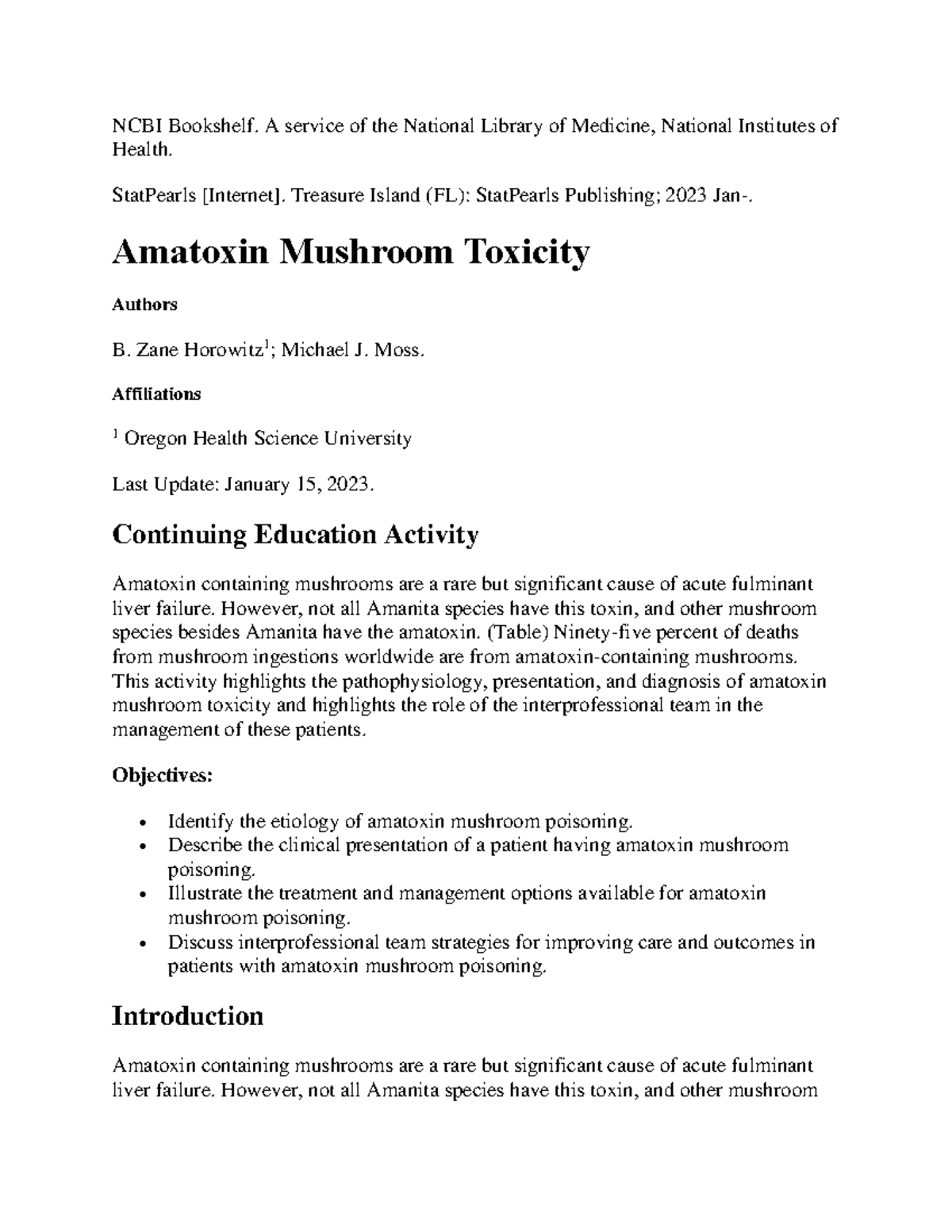 NCBI Bookshelf Amatoxin Mushroom Toxicity - NCBI Bookshelf. A service ...