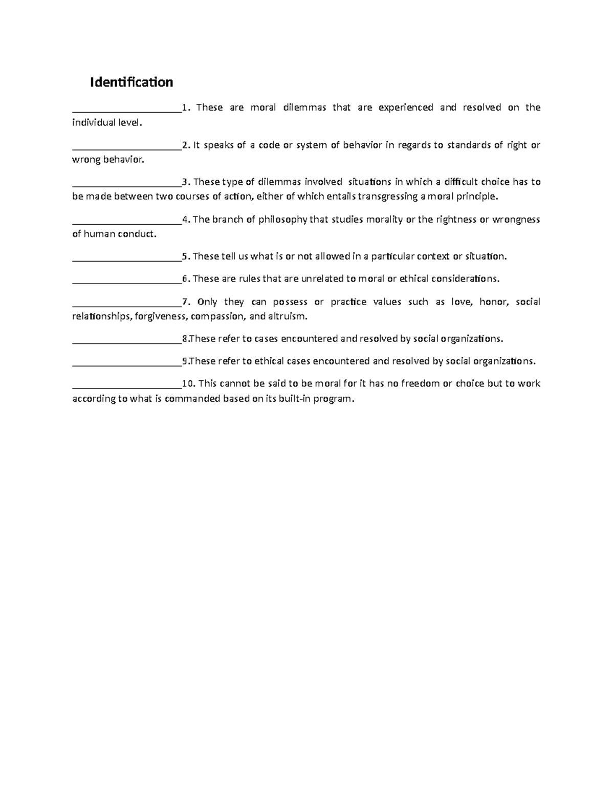 Ethics: Questions - PHYSICAL SCIENCE BSED - StuDocu