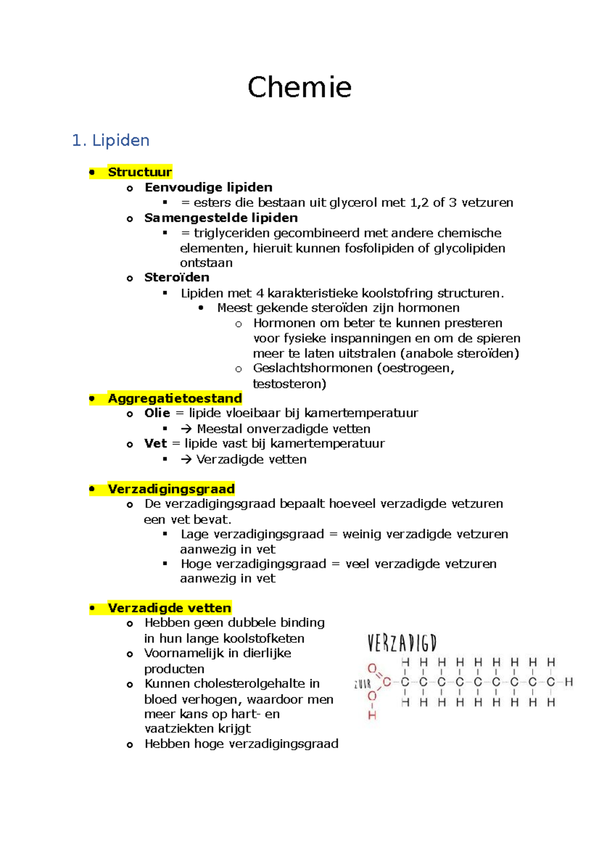 Chemie Samenvatting - Chemie 1. Lipiden Structuur o Eenvoudige lipiden ...