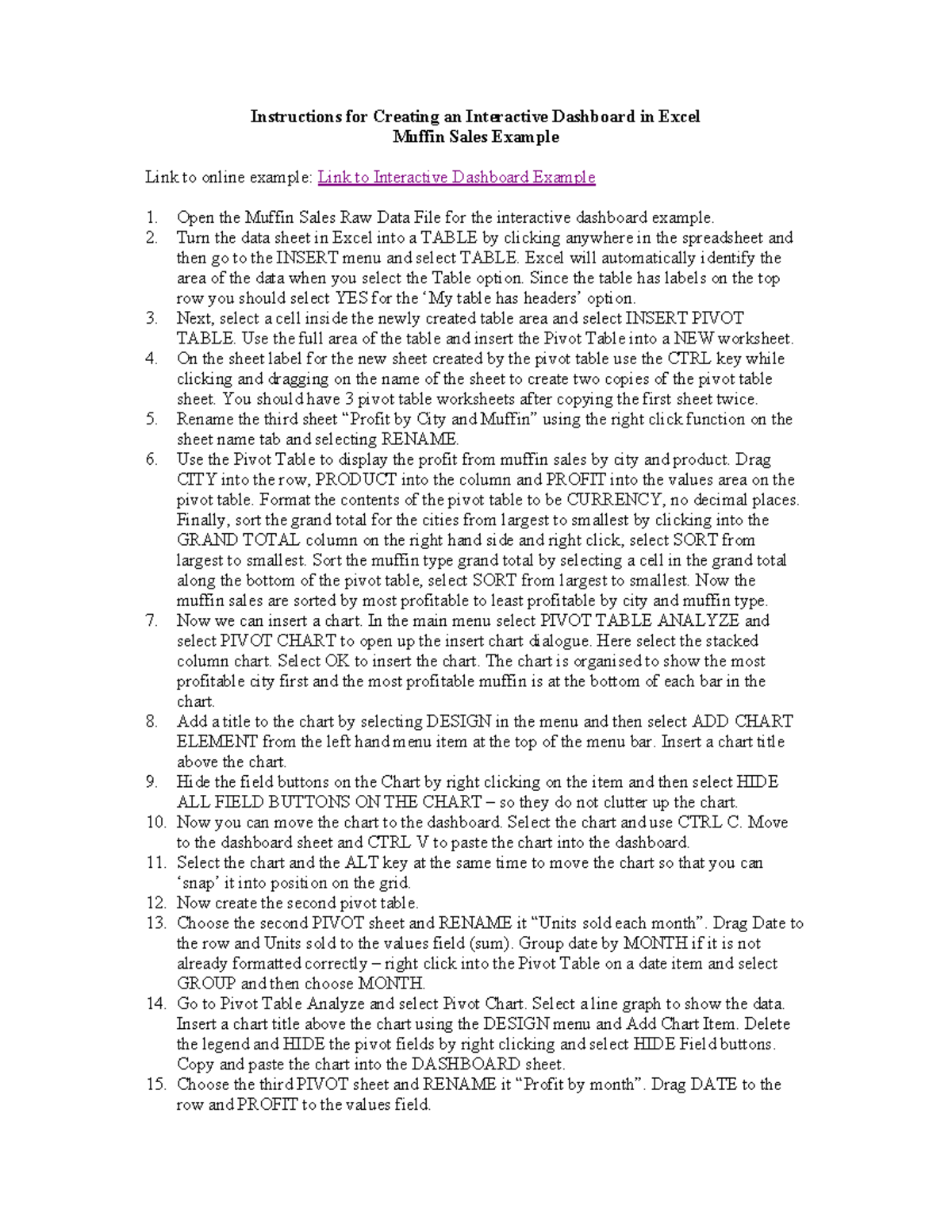 Instructions for Creating an Interactive Dashboard in Excel - Turn the ...