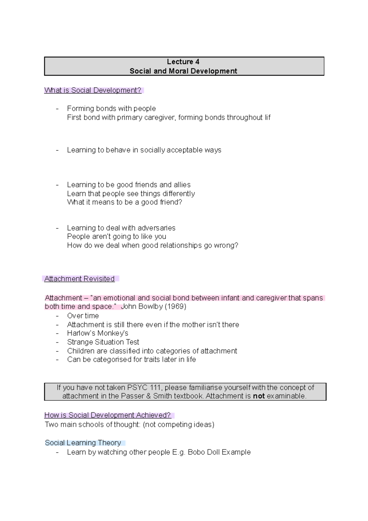 Social and moral development - Lecture 4 Social and Moral Development ...