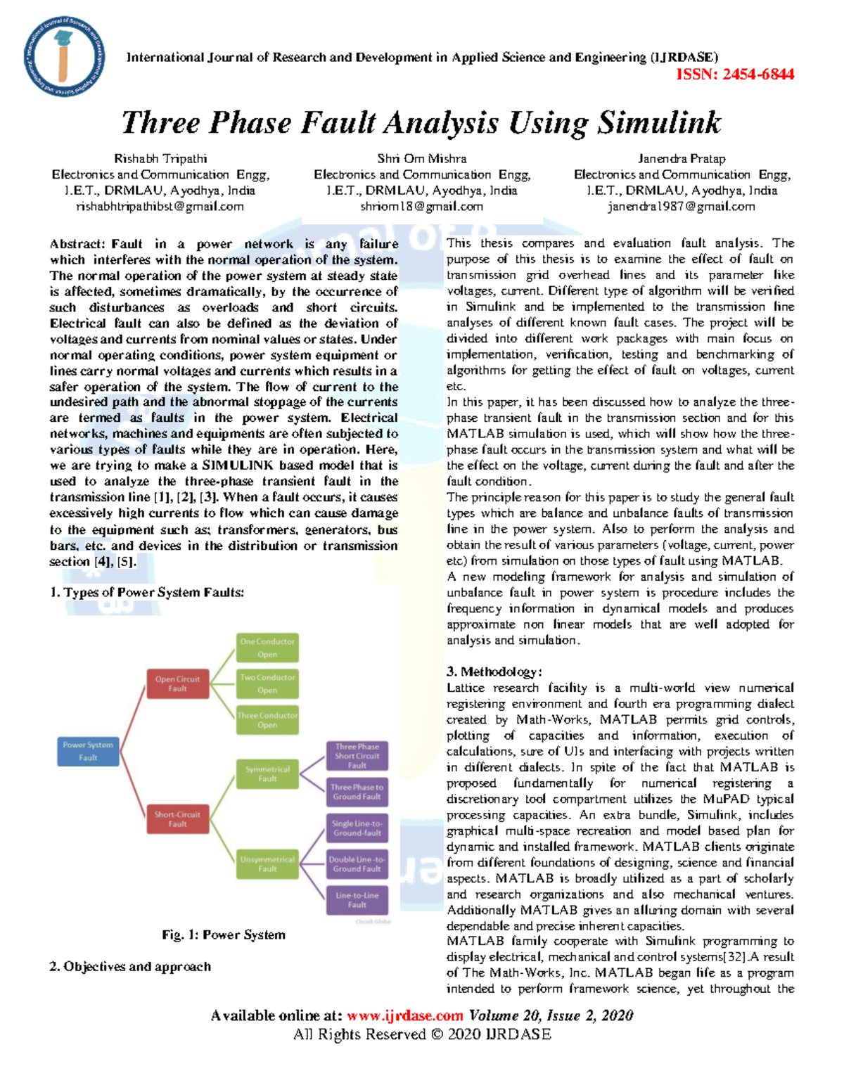 Three Phase Fault Analysis Using Simulink Rishabh Shriom Janendra - International Journal of ...