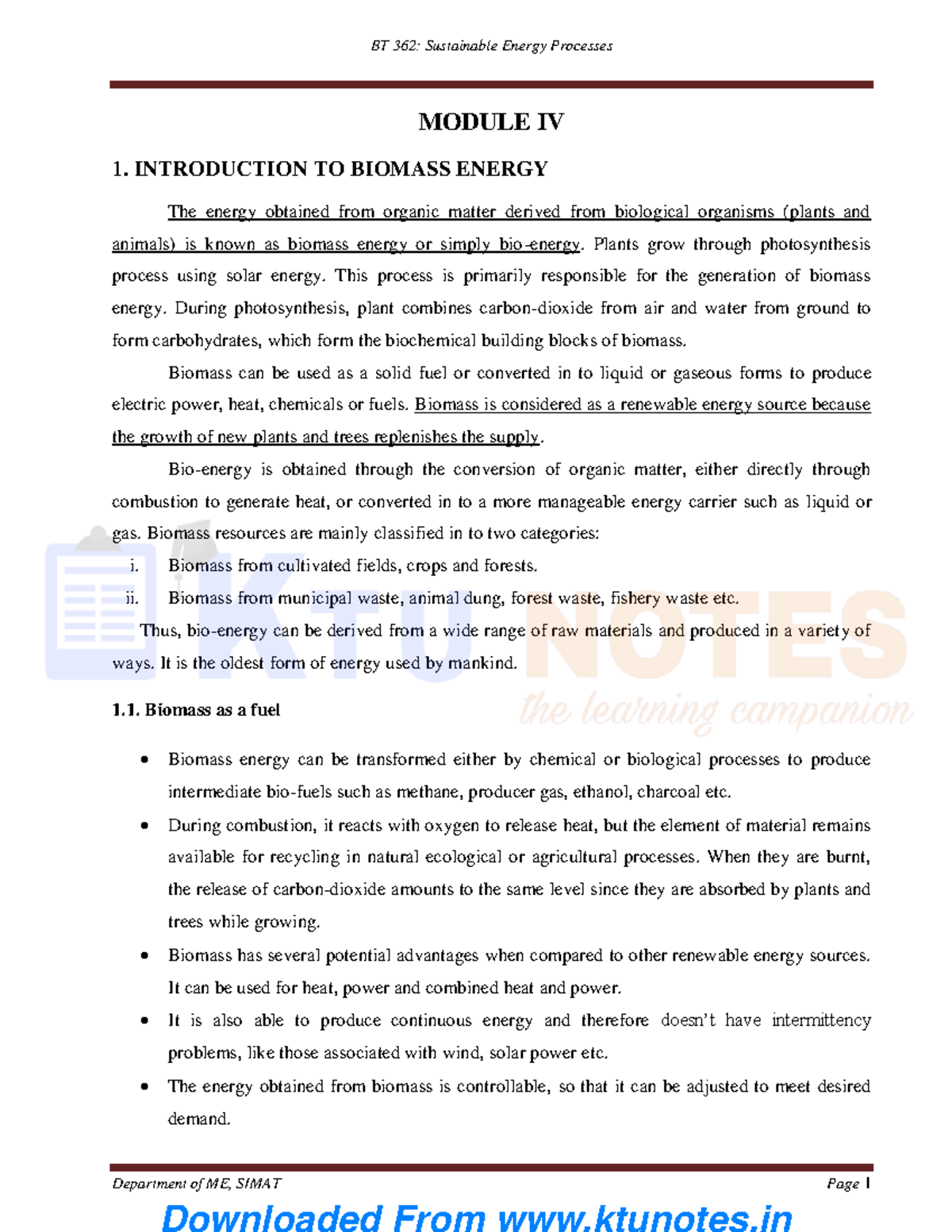 Module 4 sep-Ktunotes.in - Department of ME, SIMAT Page 1 MODULE IV 1 ...