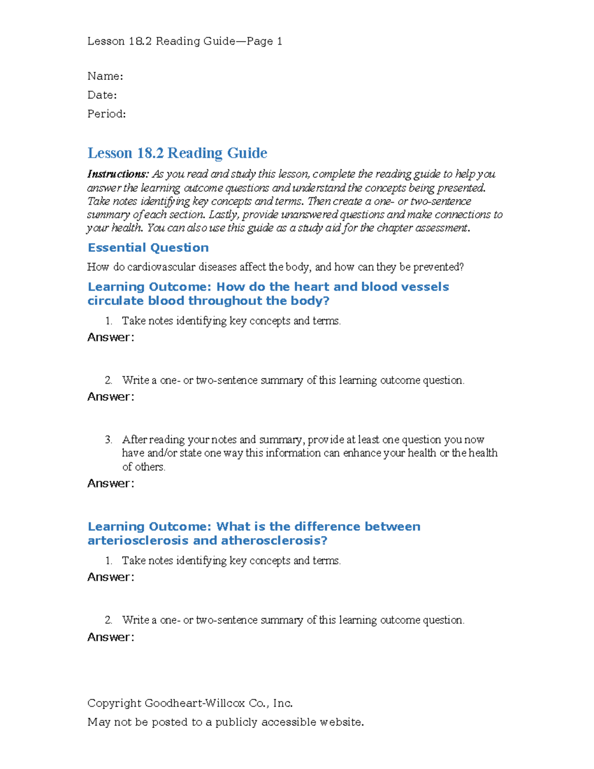 18.2 Reading Guide - health - Name: Date: Period: Lesson 18 Reading Guide Instructions: As you ...
