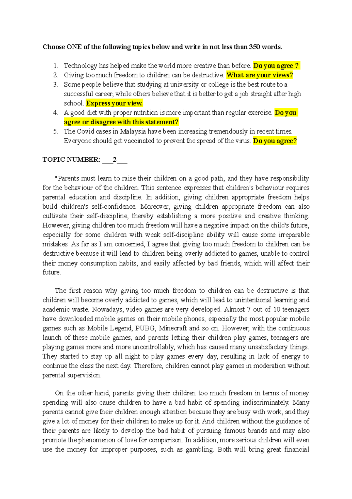 Argumentative Persuasive Essay Topics ( Homework) - Enginering - Studocu