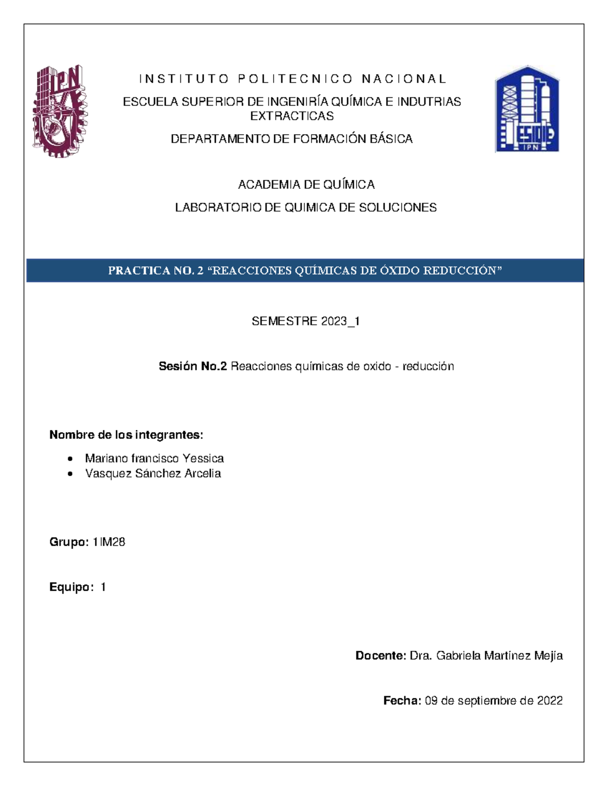 Practica 2completa Equipo 1 1IM28 LAB QS - ACADEMIA DE QUÍMICA ...