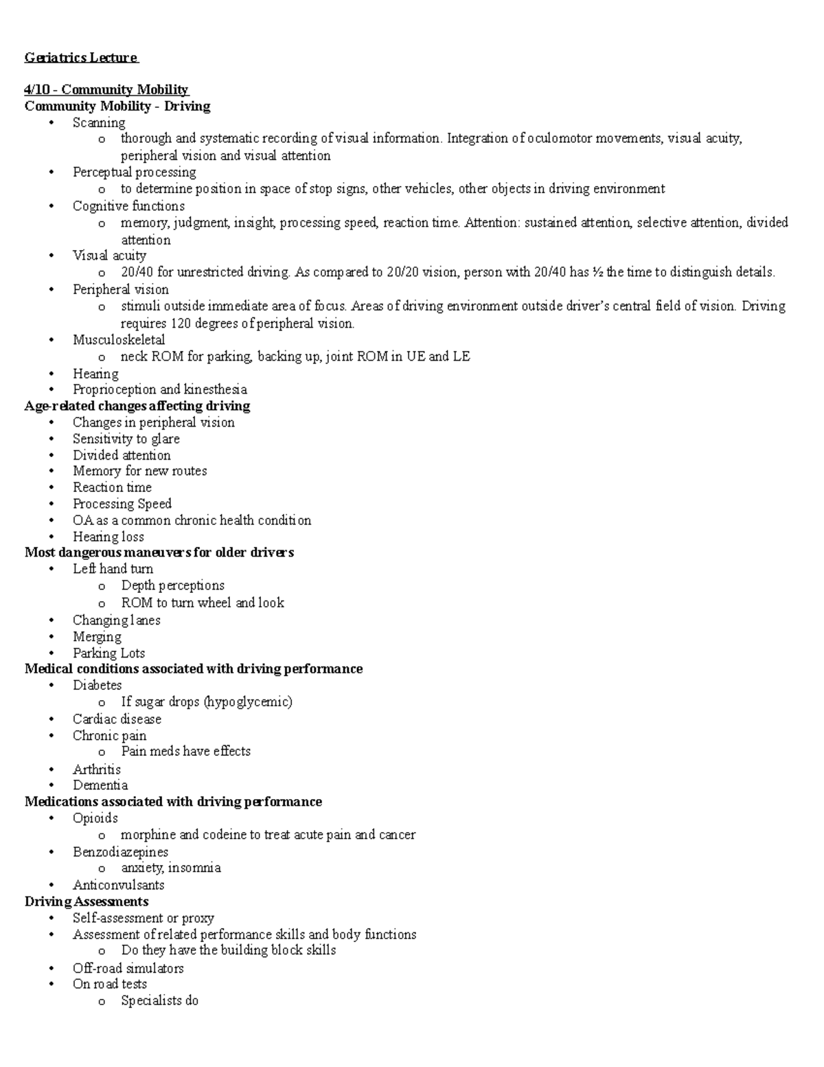 Geriatrics Lecture - Geriatrics Lecture 4/10 - Community Mobility ...